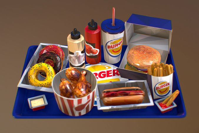 3D model Low Polygon Art Fast Food Burger Big Pack VR / AR / low-poly ...