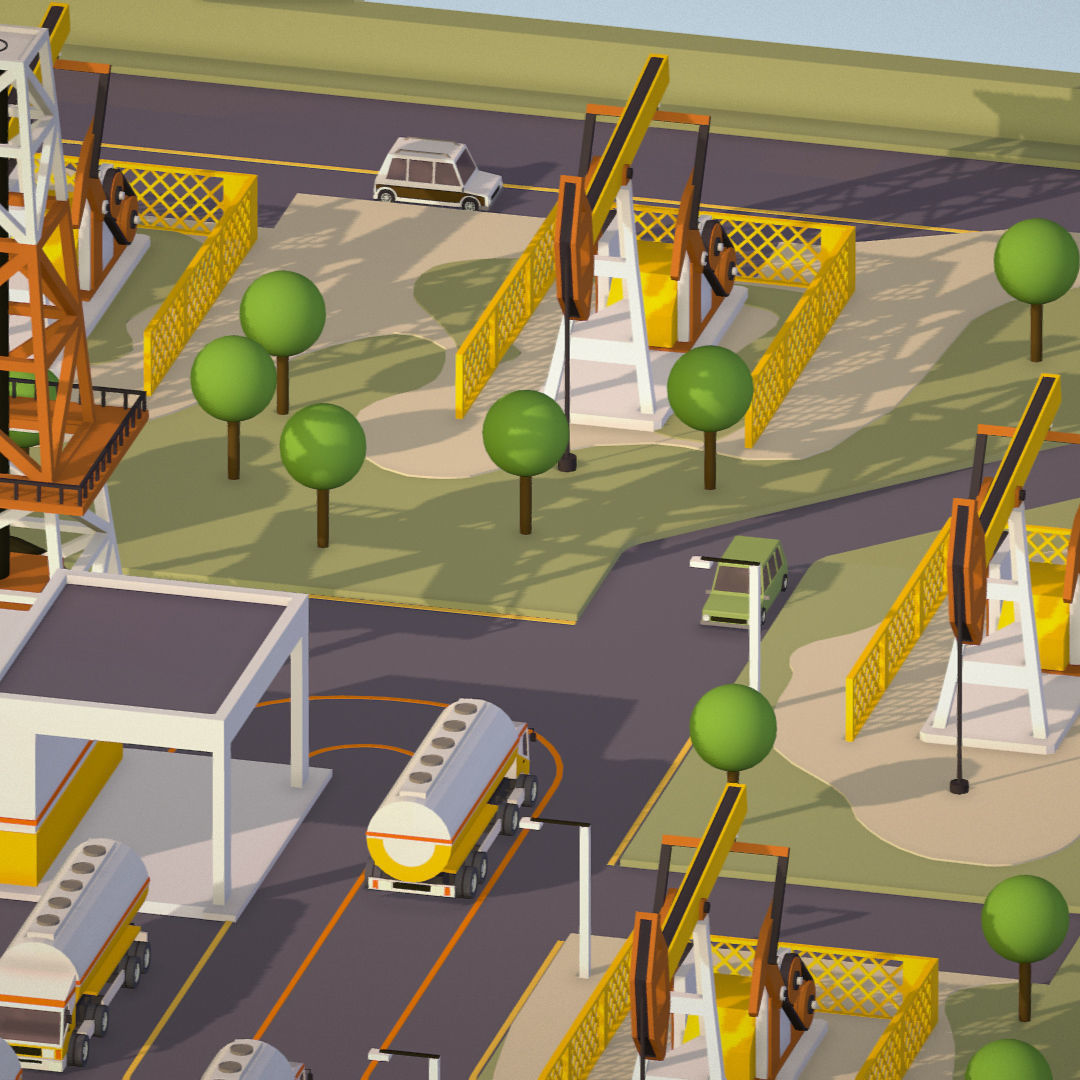 3D model Isometric set representing oil field extracting crude oil VR ...