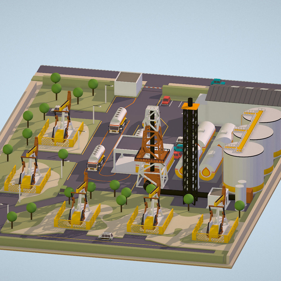 3D model Isometric set representing oil field extracting crude oil VR ...