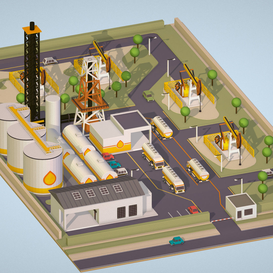 3D model Isometric set representing oil field extracting crude oil VR ...