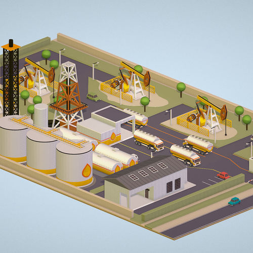 3D model Isometric set representing oil field extracting crude oil VR ...