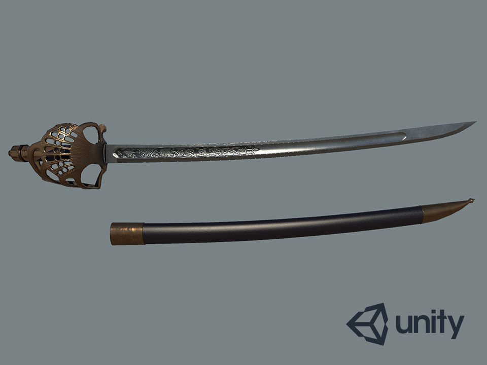 Pirate Marine Cutlass with Brass Hilt and Engraved Blade 3D model ...