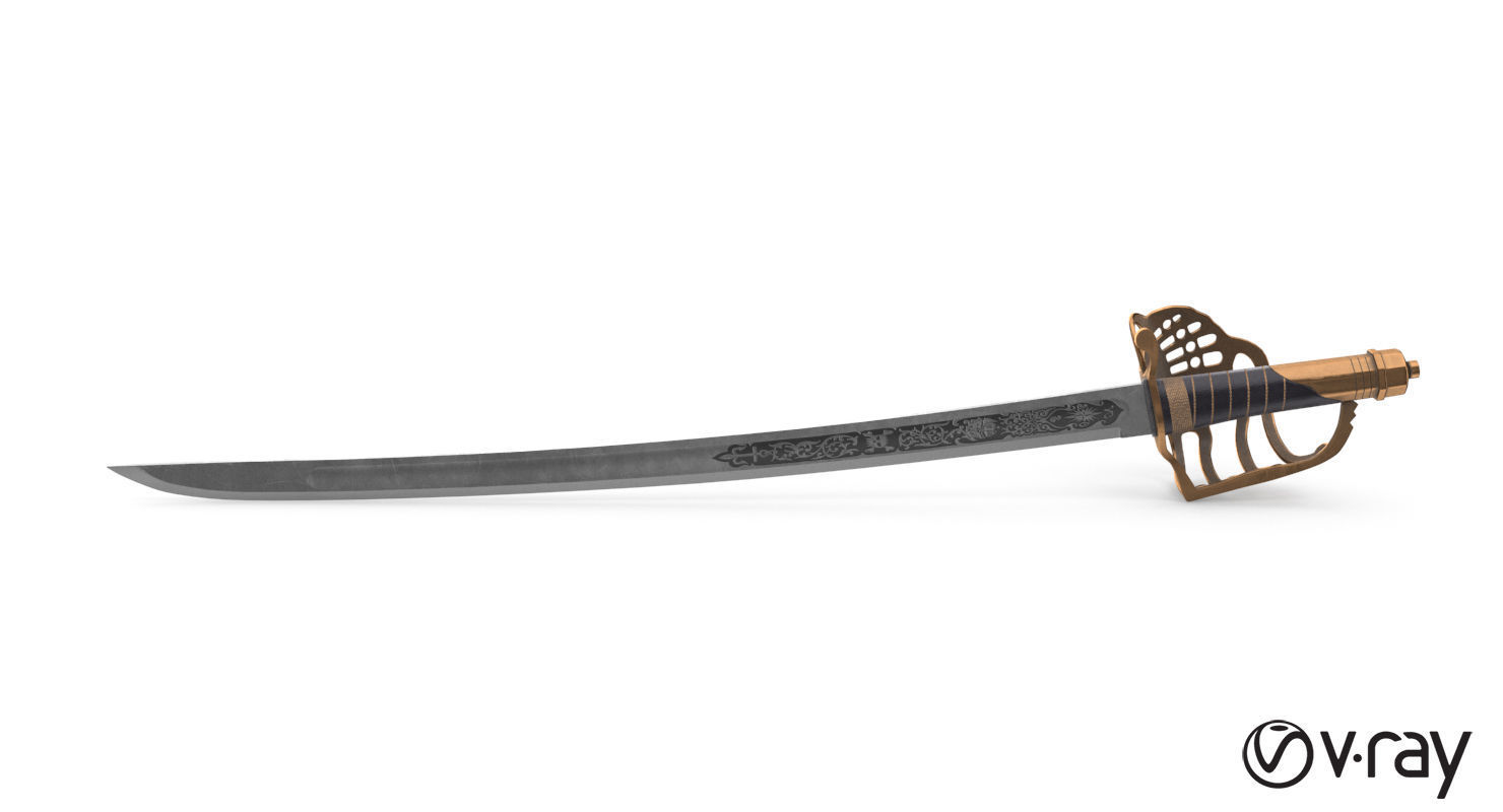Pirate Marine Cutlass with Brass Hilt and Engraved Blade 3D model ...