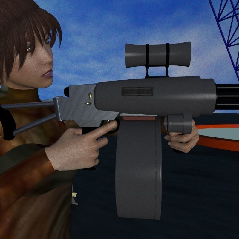 Shoulder fired mini Gatling gun 3D model animated rigged | CGTrader