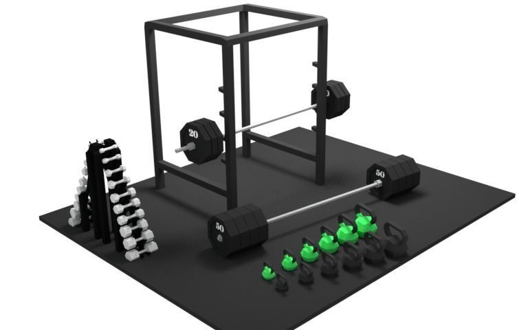 3D model Low Poly Gym room with weights and equipment VR / AR / low ...