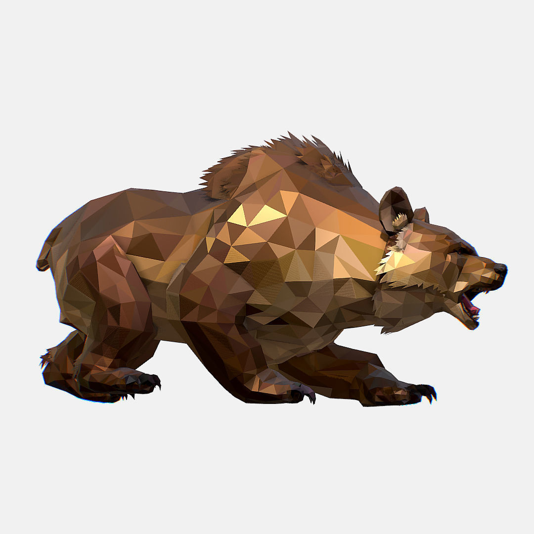 3D model Animated Low Poly Art Brown Bear VR / AR / low-poly rigged ...