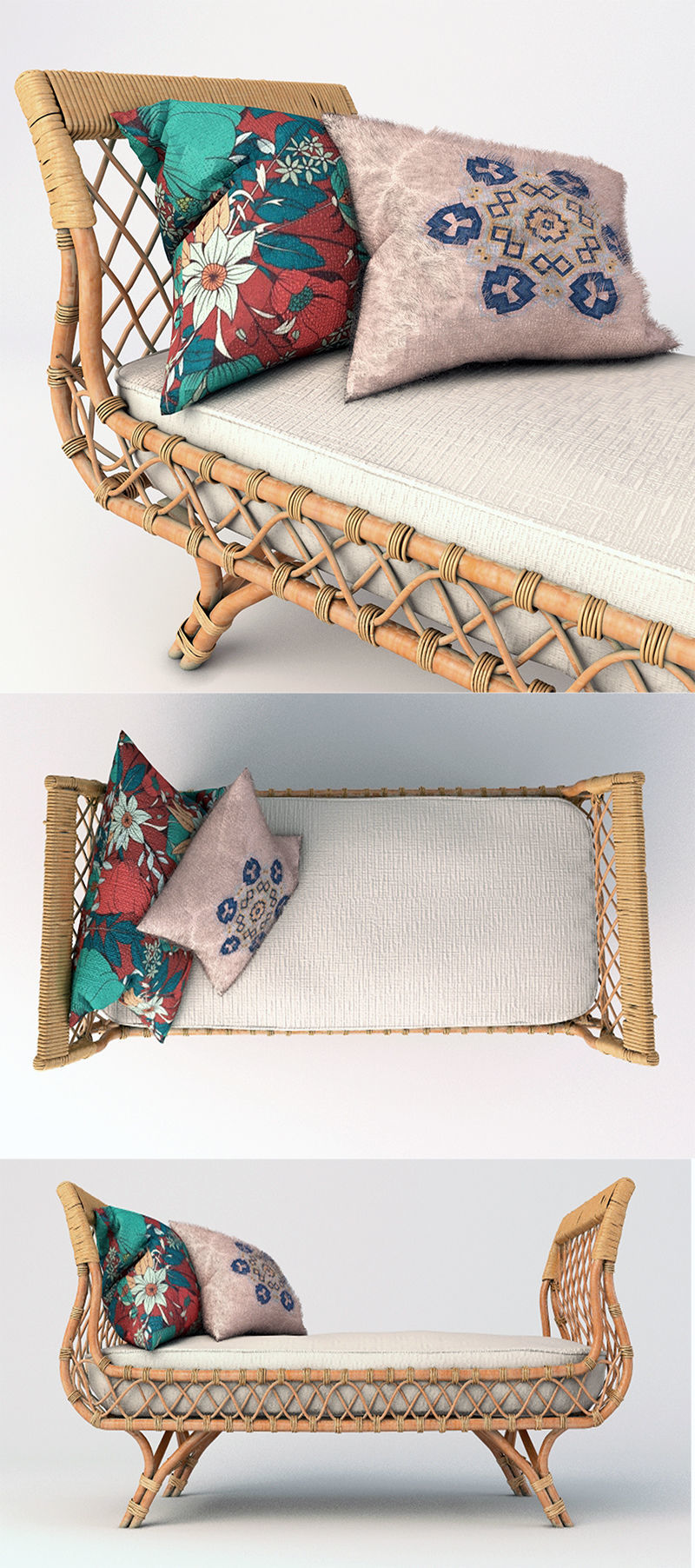 Rattan Sunbed with Pillows 3D model | CGTrader