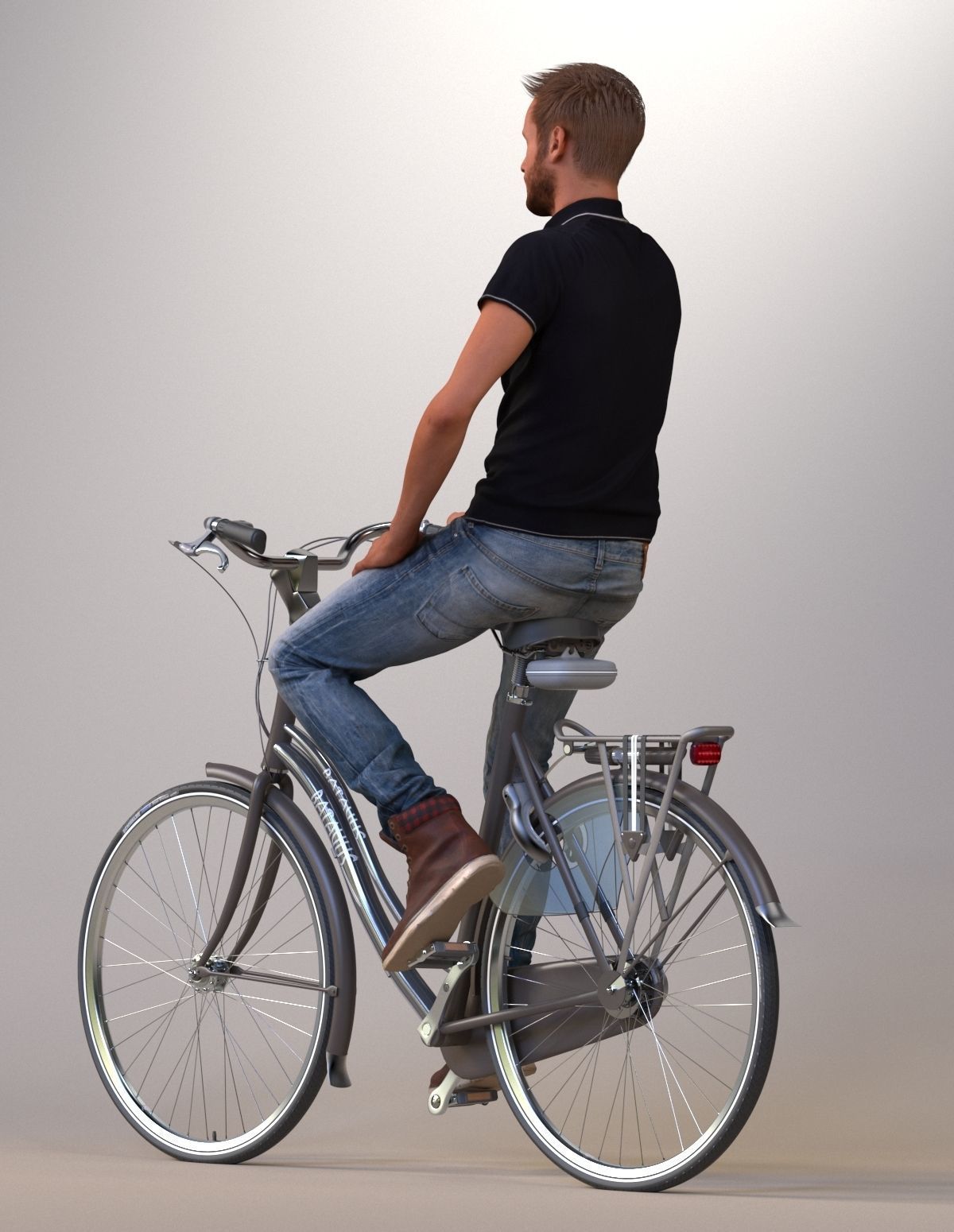 Pre-posed 3D man on a bike with realistic hair 3D model | CGTrader