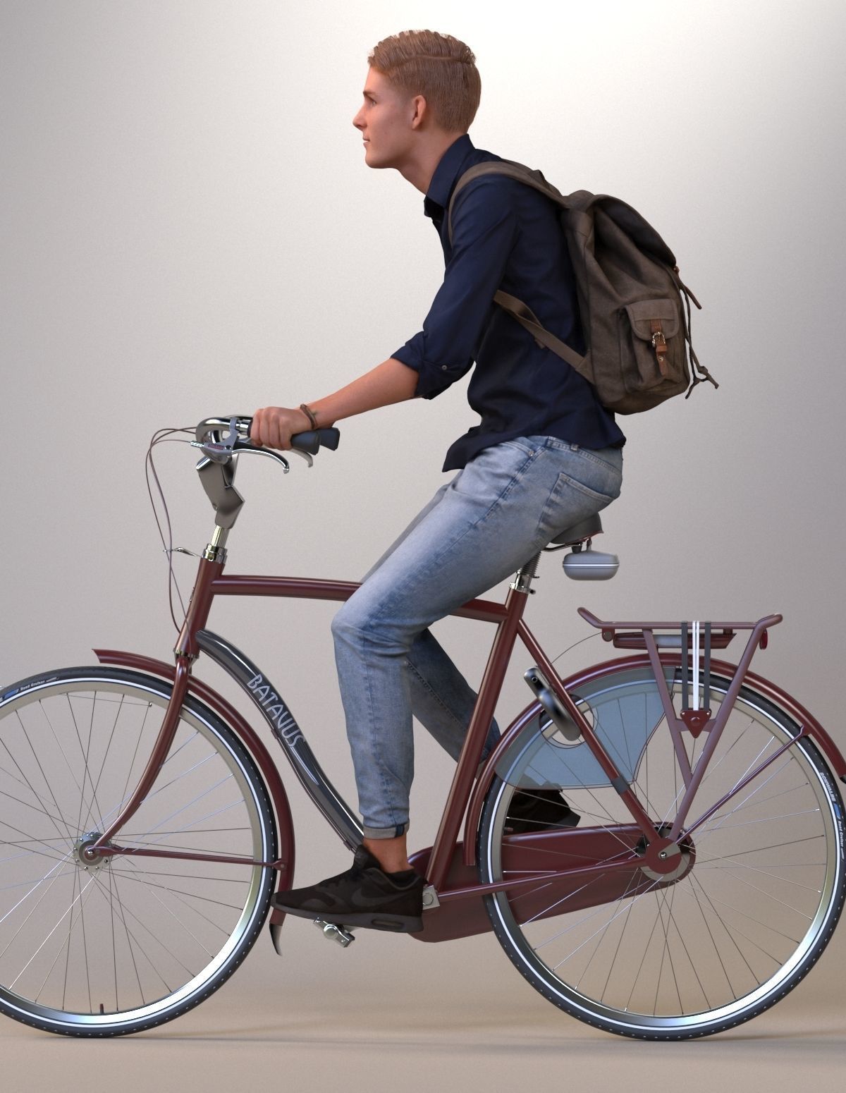 Pre-posed man on a bicycle with realistic hair 3D model | CGTrader