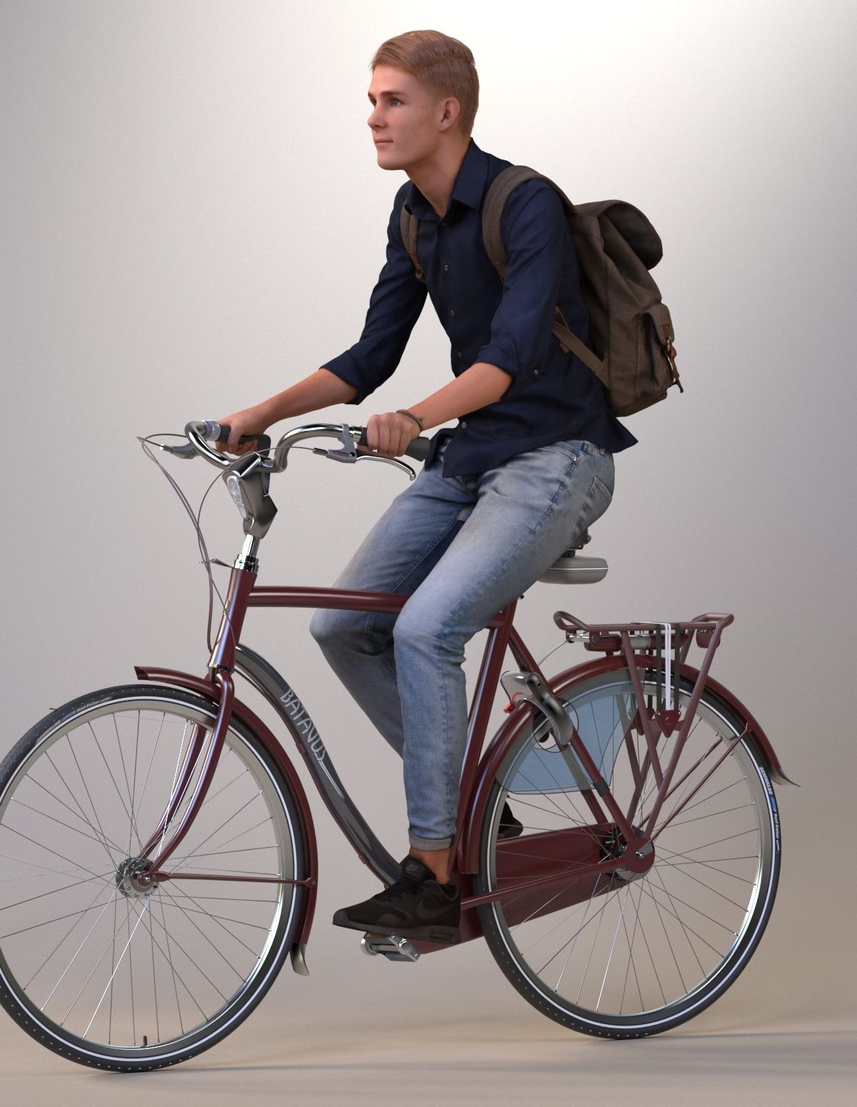 Pre-posed man on a bicycle with realistic hair 3D model | CGTrader