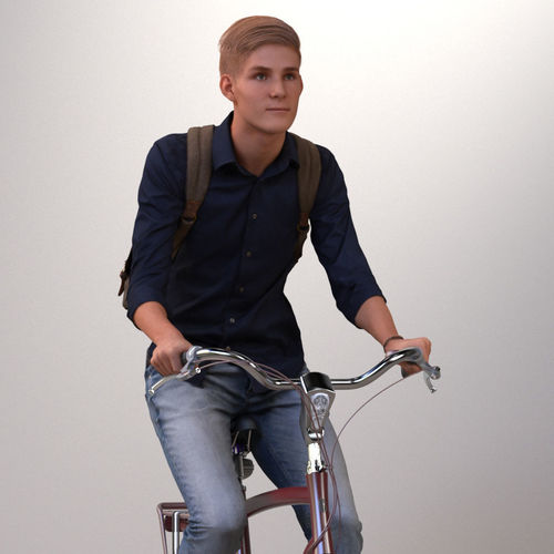 Pre-posed man on a bicycle with realistic hair 3D model | CGTrader