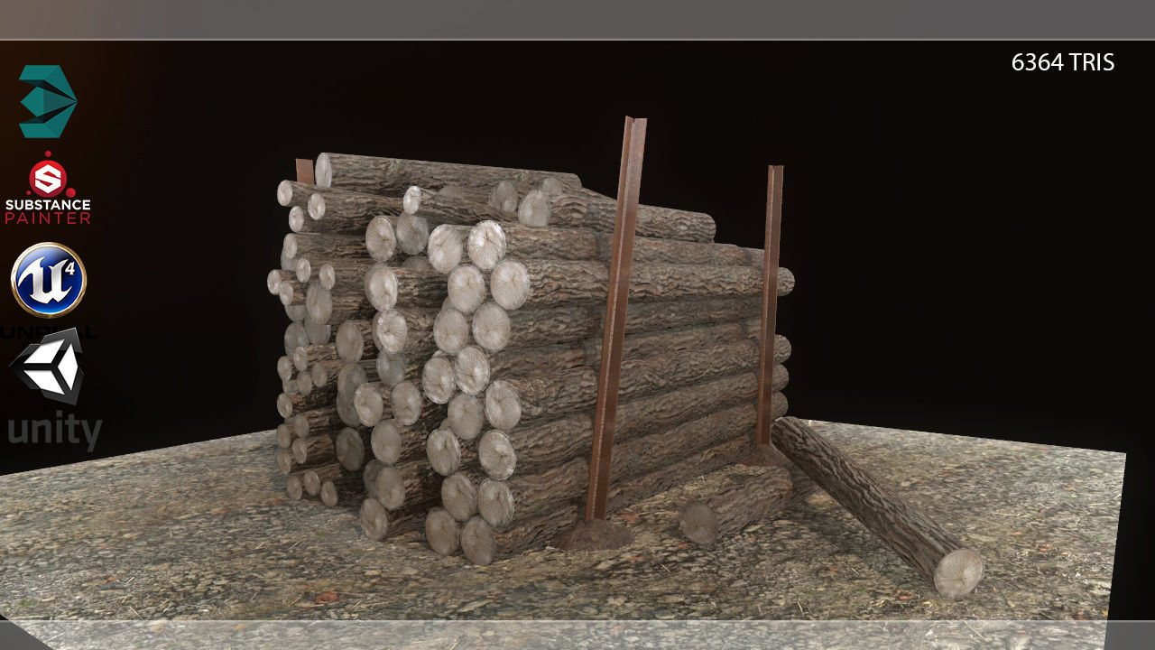 Low Poly Wood Logs Pile PBR 3D asset | CGTrader