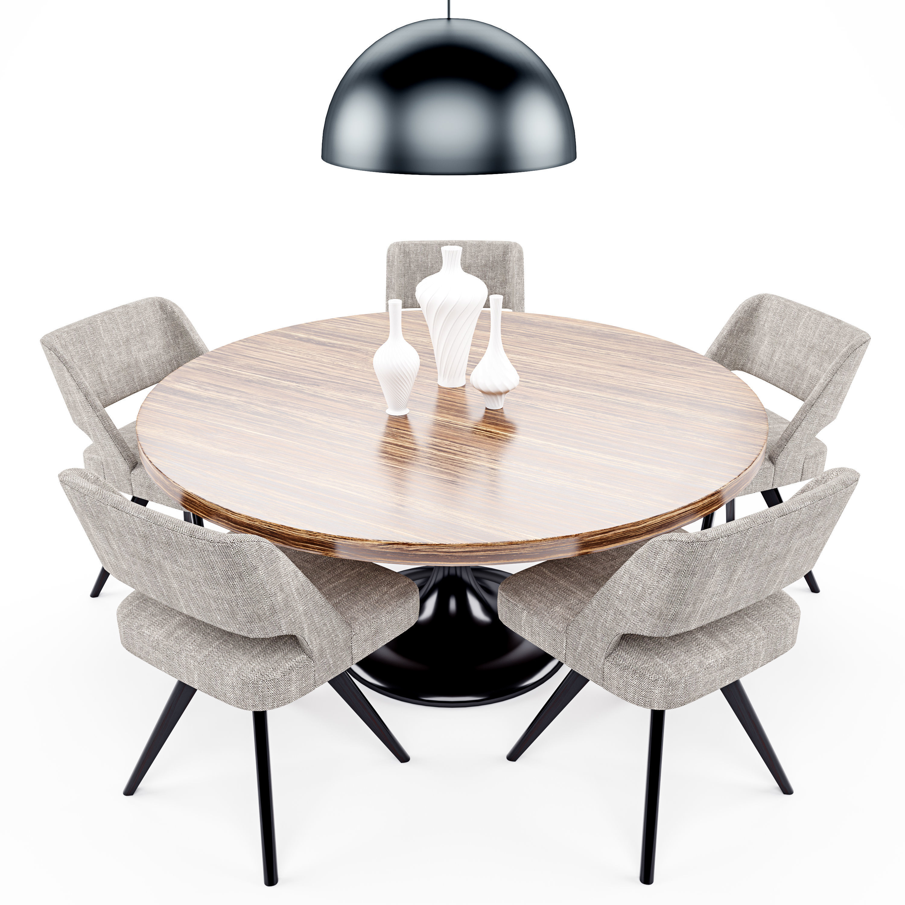 Minotti Set round dining table with four chairs and lamp 3D model ...