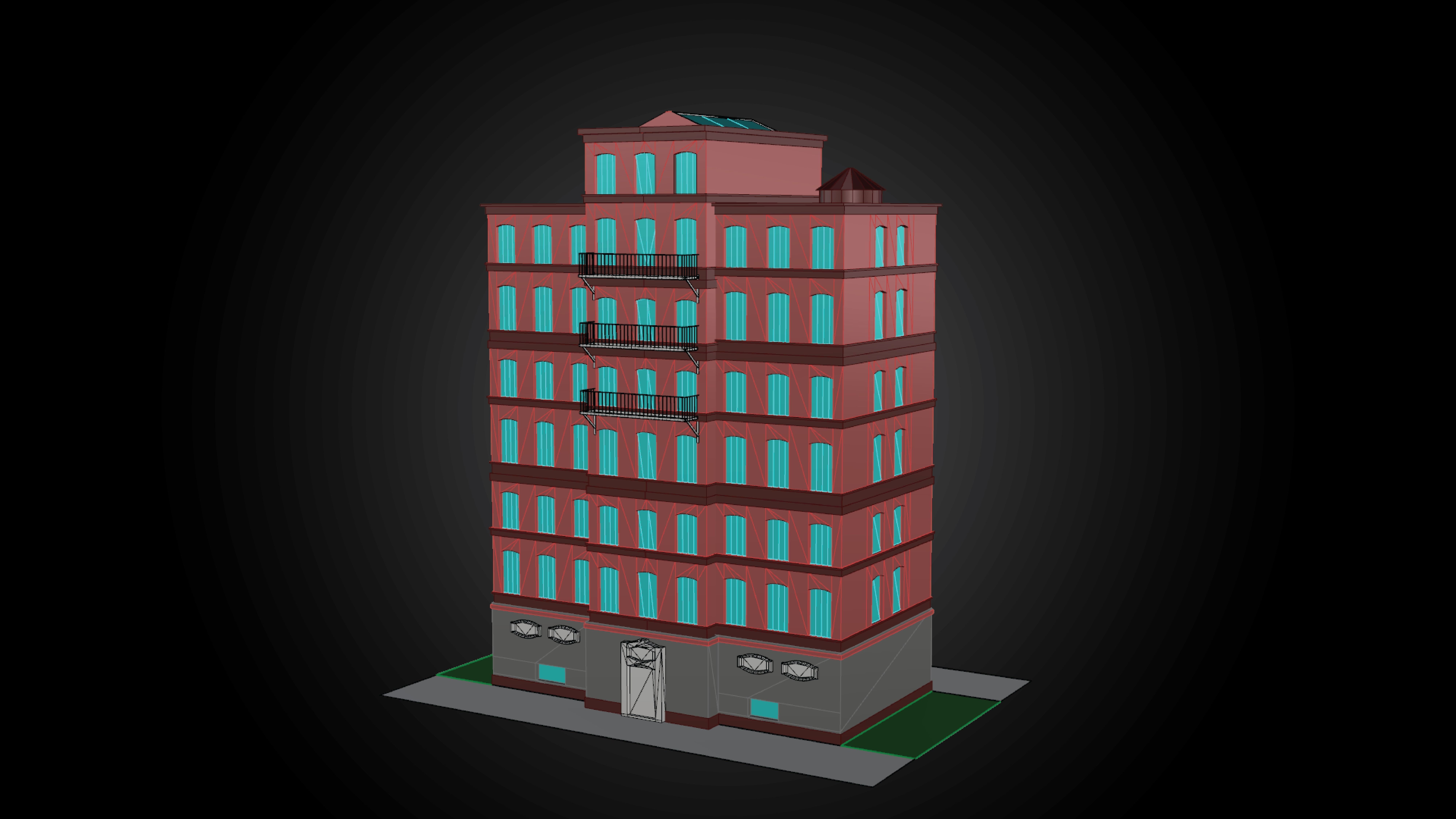 3D model Building brick and concrete material full exterior ...