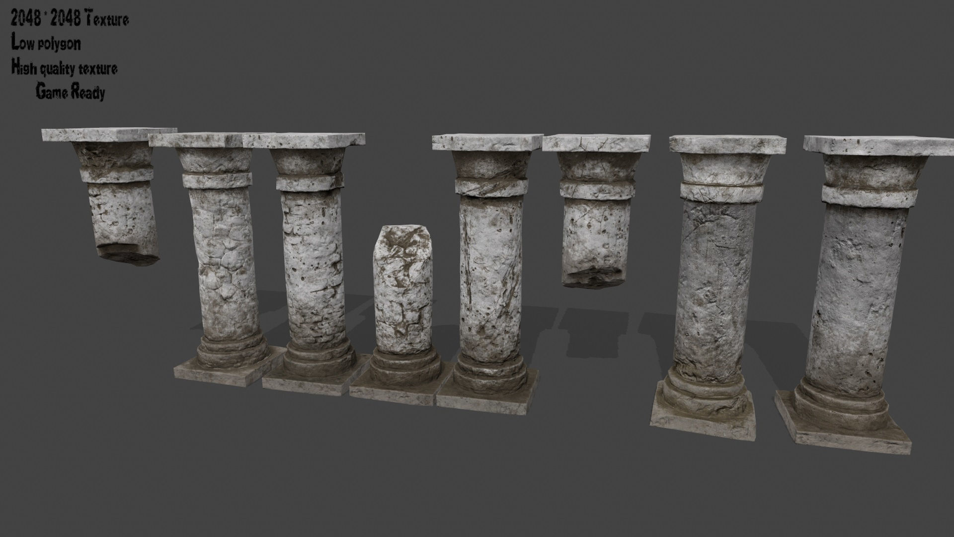 3D model pillar set VR / AR / low-poly OBJ FBX BLEND