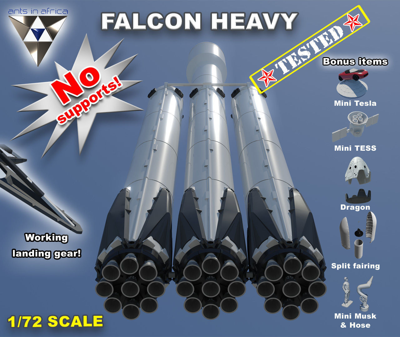 Falcon Heavy and Falcon 9 3D model 3D printable | CGTrader
