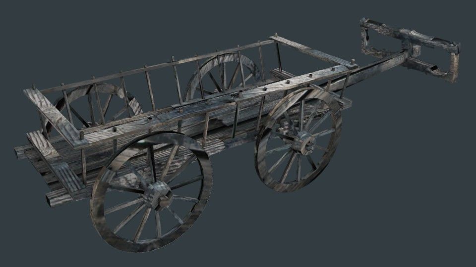 3D model old wood ox cart VR / AR / low-poly | CGTrader