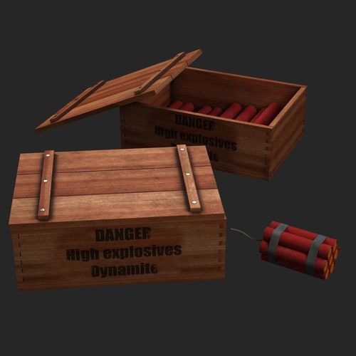 dynamite wooden box with two bombs inside 3D model | CGTrader