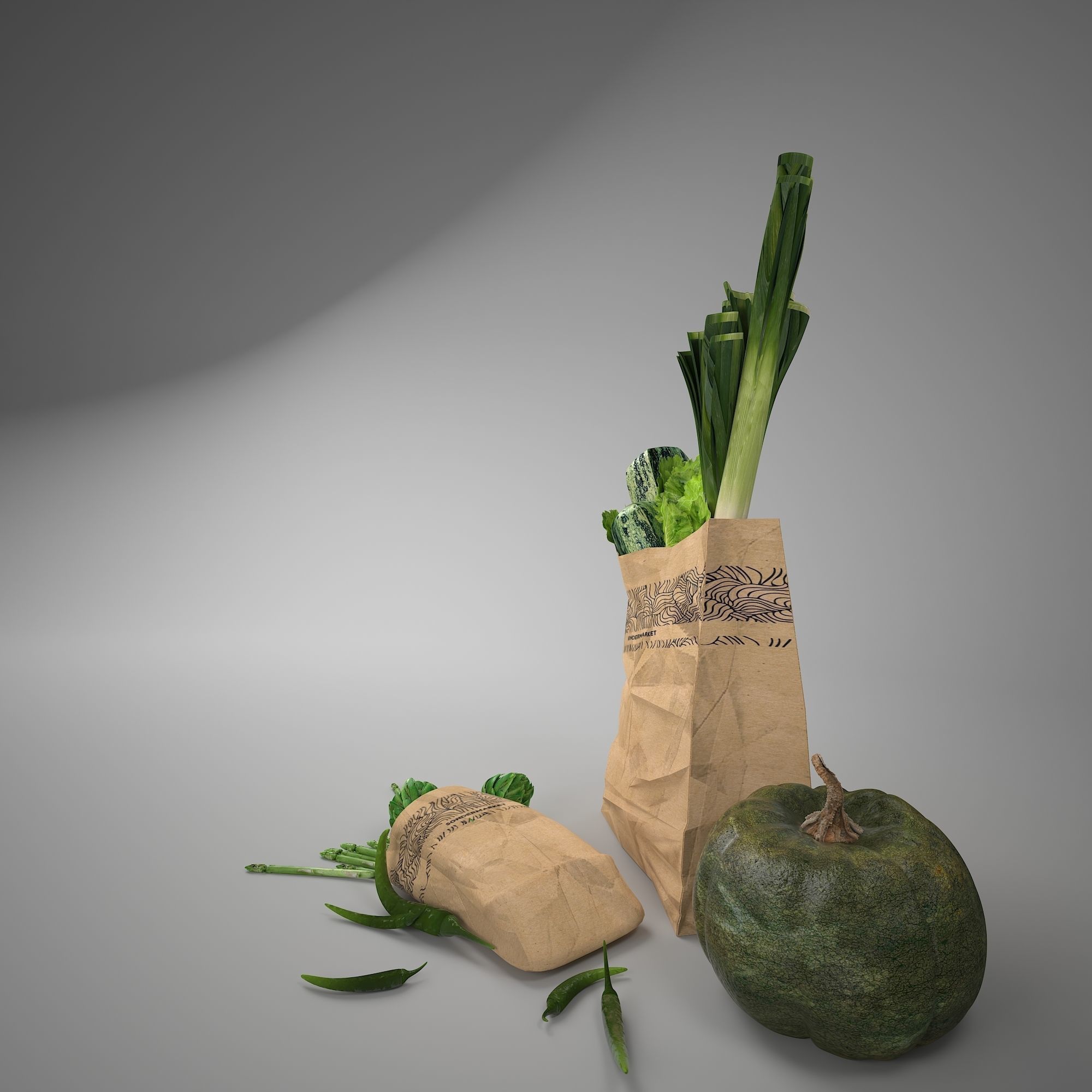 green veggies in packet render ready vray 3D model | CGTrader