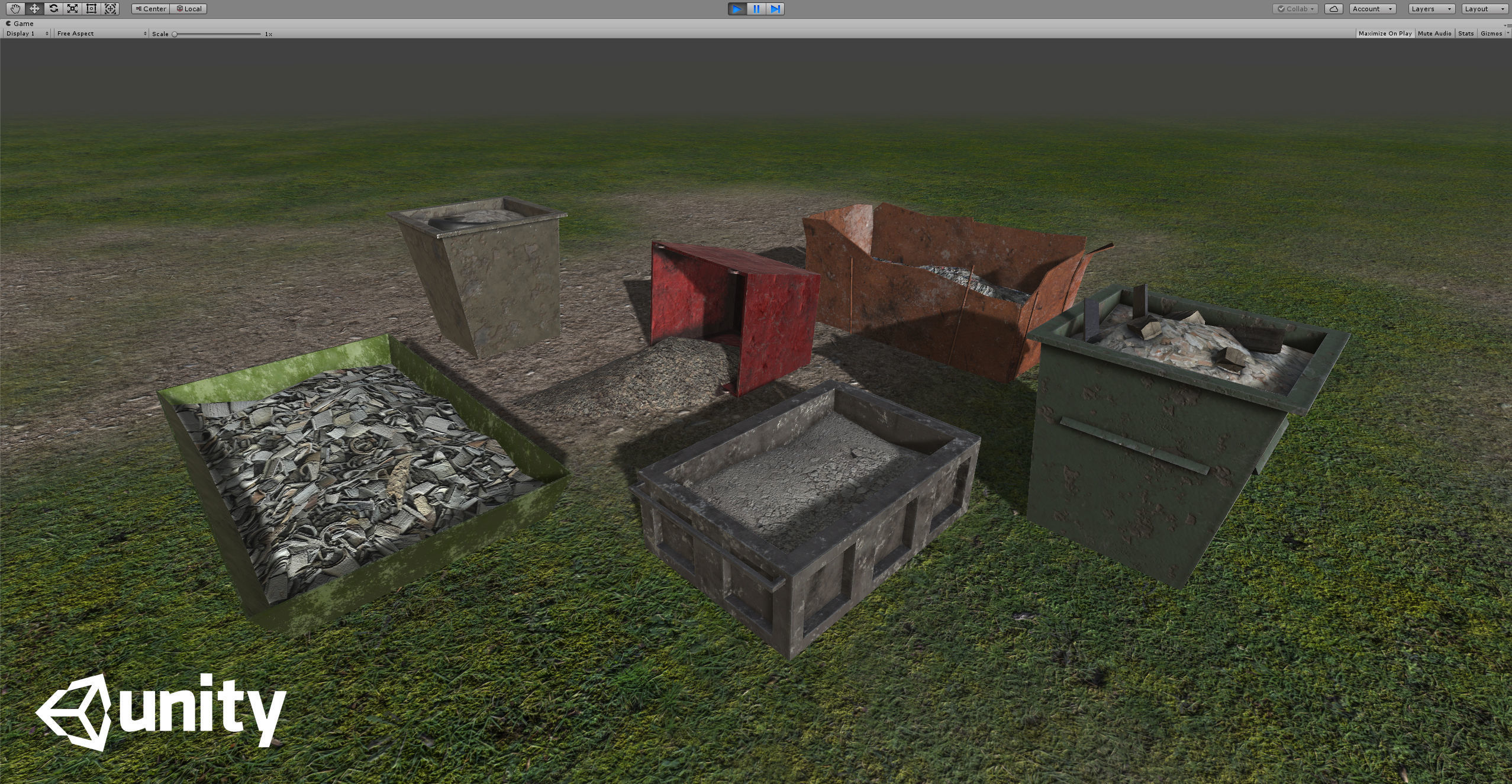 3D model Garbage scrap containers - PBR - lowpoly - set of 6 VR / AR ...