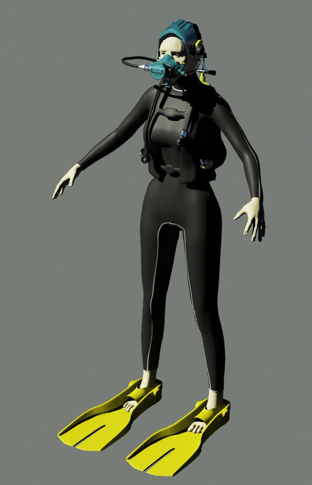 3D model Female Scuba diver VR / AR / low-poly | CGTrader