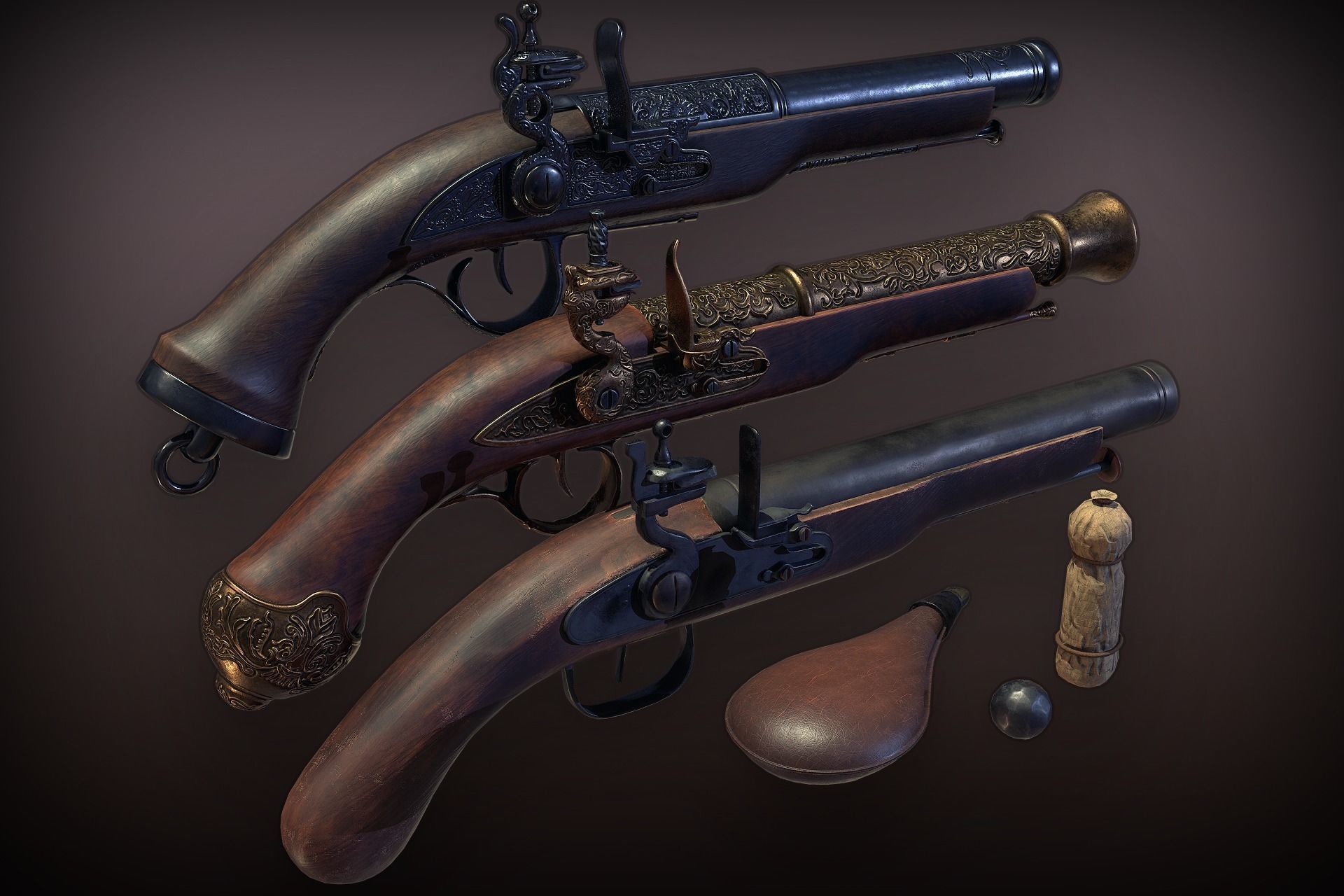 3D asset Lowpoly PBR Flintlock Pistol Pack | CGTrader