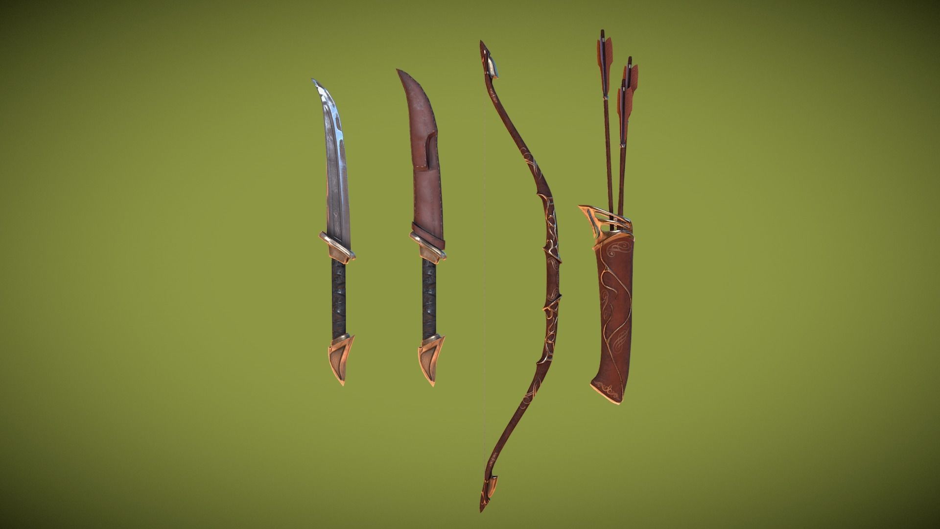 3D model Elven Weapon Pack PBR VR / AR / low-poly | CGTrader