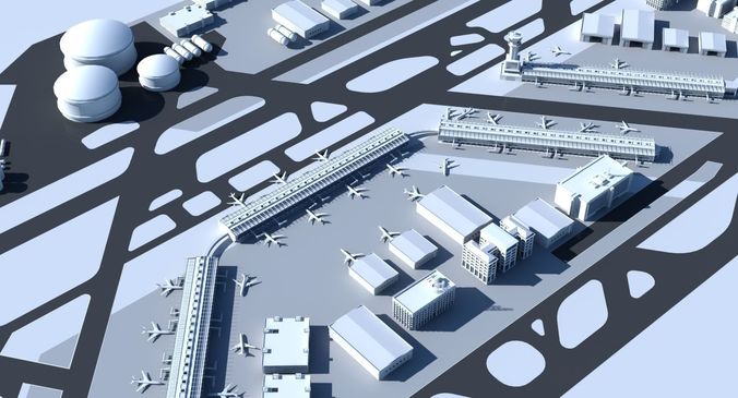 3D Airport with buildings and runway 3D model | CGTrader