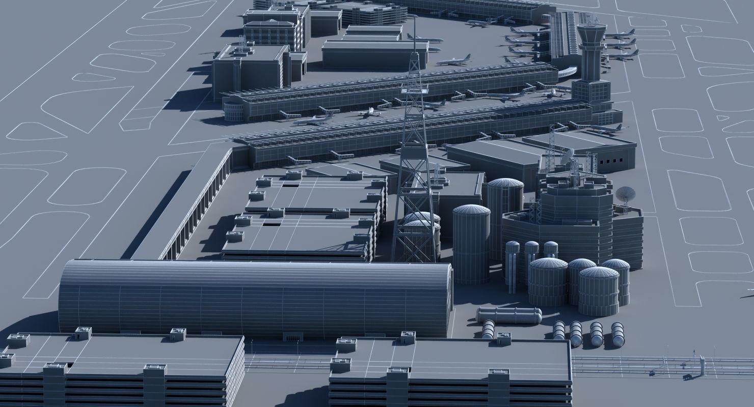 3D Airport with buildings and runway 3D model | CGTrader