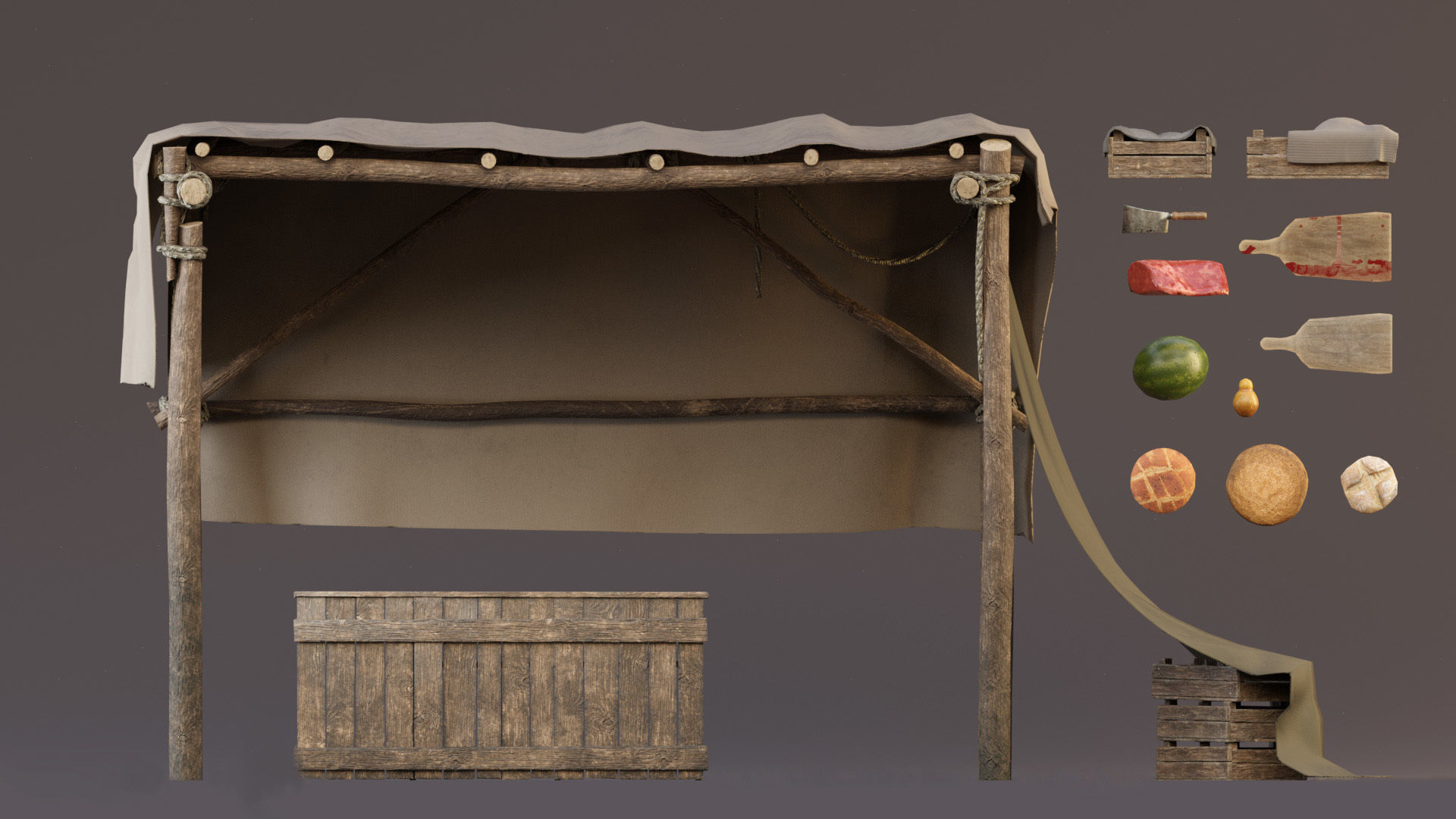 3D model The Medieval Market Stall VR / AR / low-poly | CGTrader