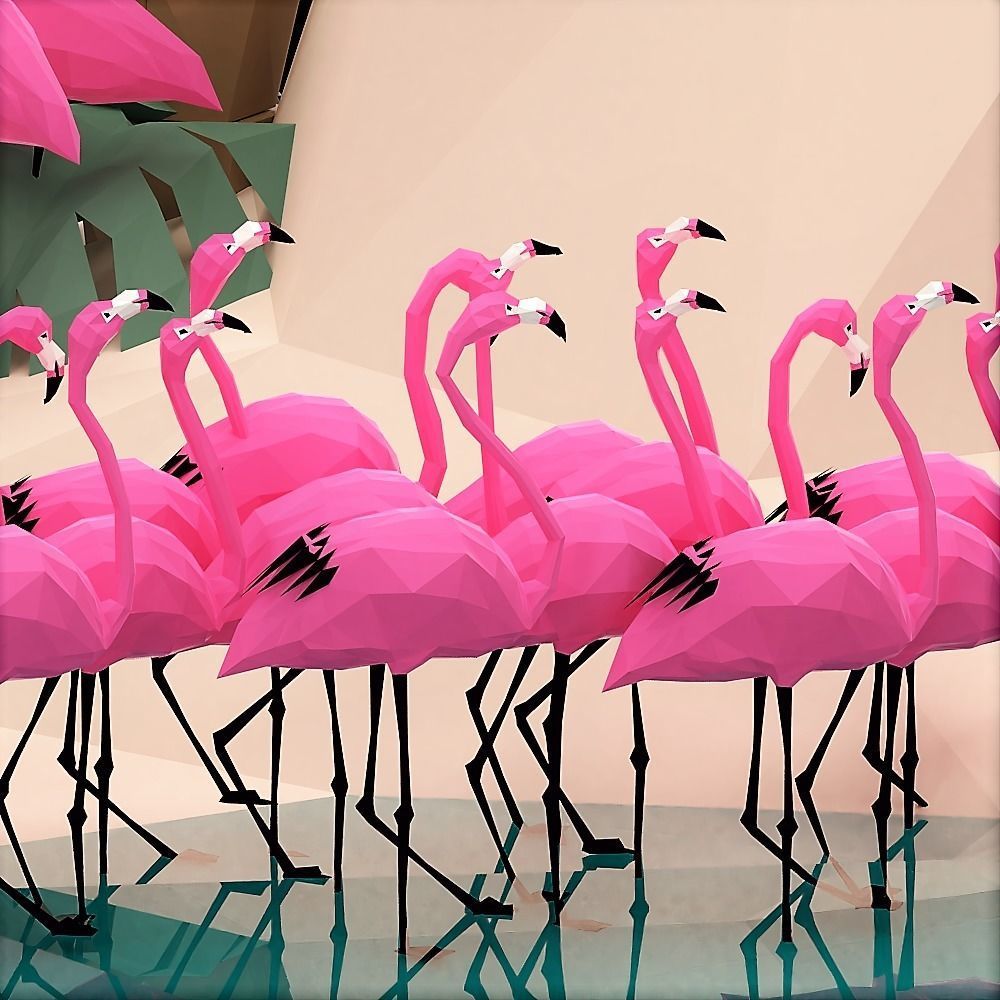 3D model Flamingos flamingo in low polygon style VR / AR / low-poly ...