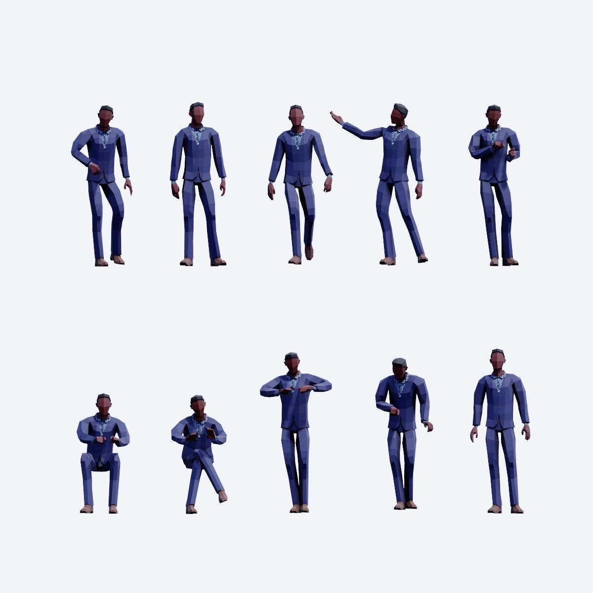3D model Business Men Low Poly Posed People Pack VR / AR / low-poly ...