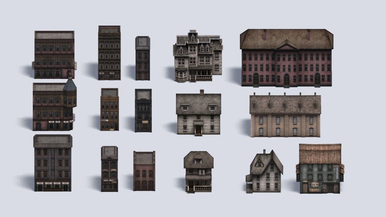 3D model Victorian Old Style Low Poly Buildings Collection VR / AR ...