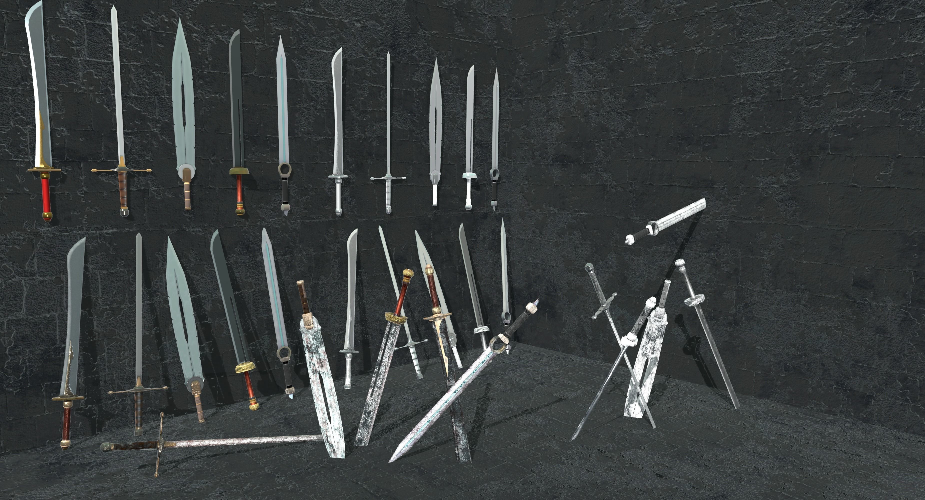 5 Swords Pack with Clean and Rust Texture free VR / AR / low-poly 3D ...