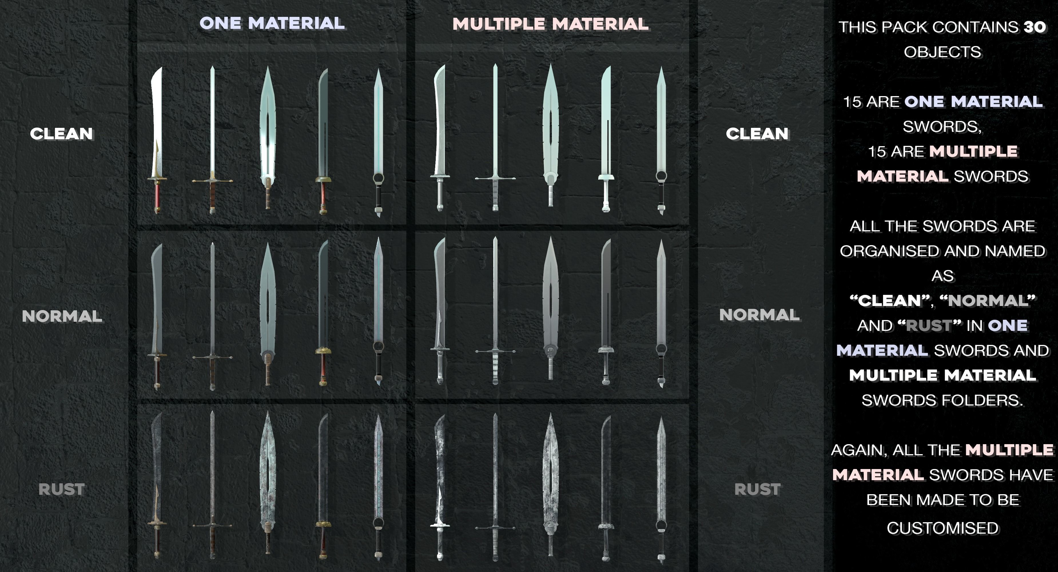 5 Swords Pack with Clean and Rust Texture free VR / AR / low-poly 3D ...