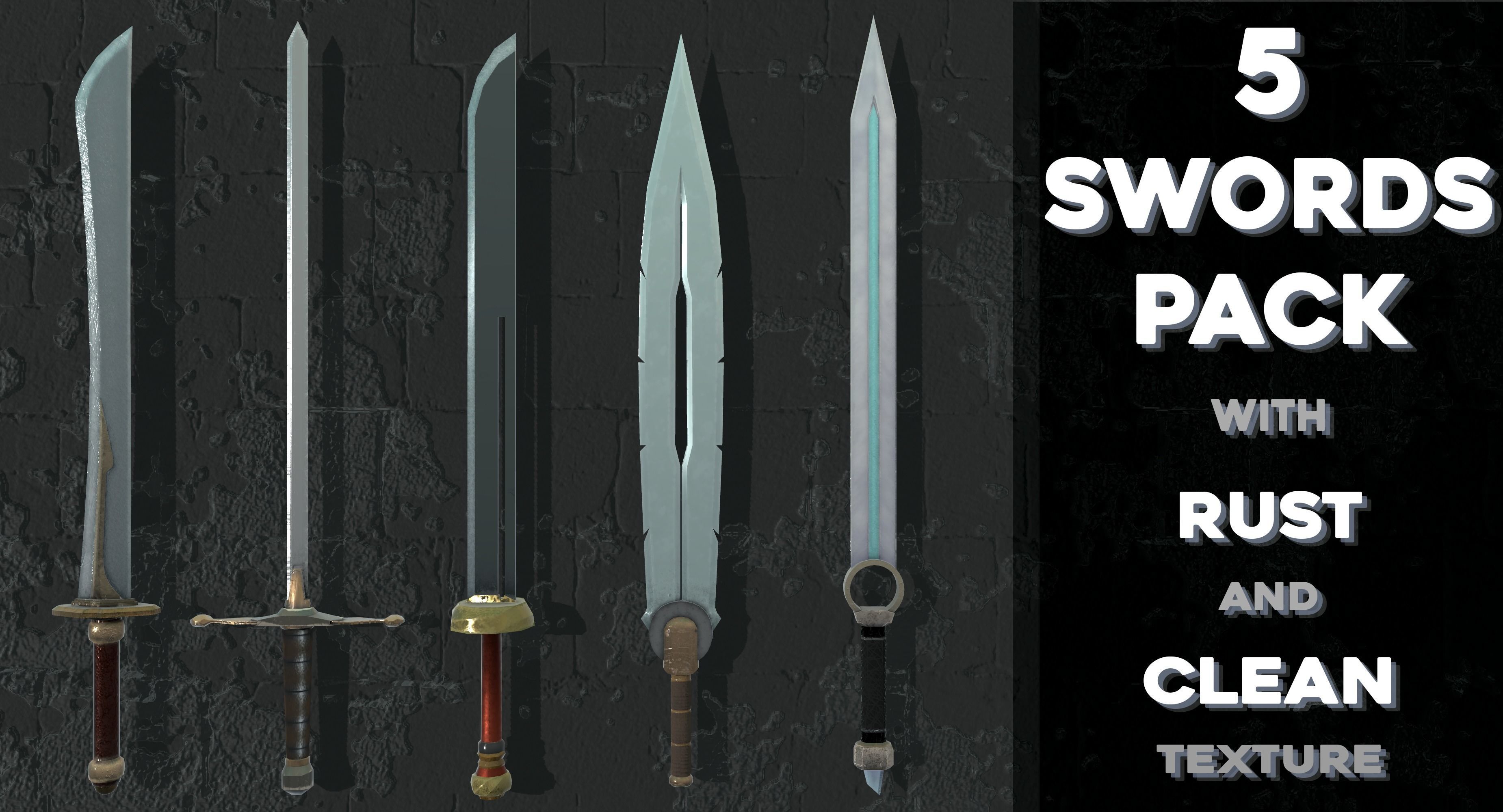 5 Swords Pack with Clean and Rust Texture free VR / AR / low-poly 3D ...