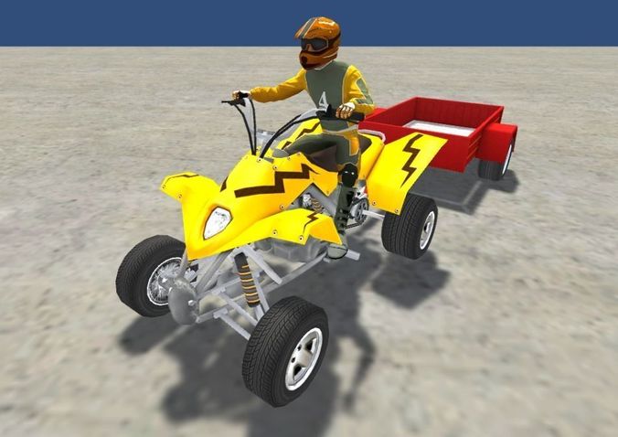 3D model LowPolyQuadBikeWithTrailerandRider-4 atv racing game VR / AR ...