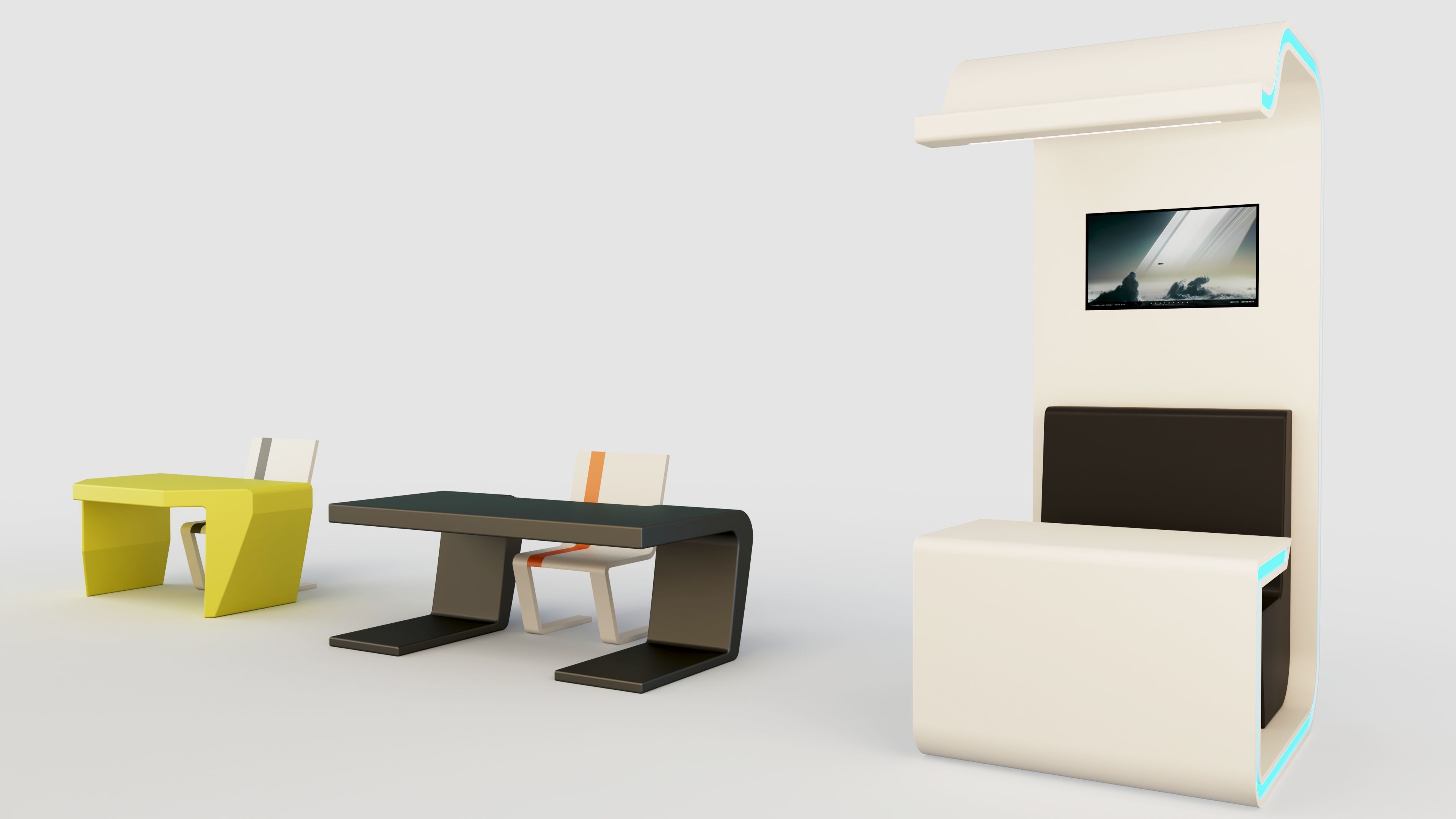 3D model Modular Booth Cubicle with Desks and Chair VR / AR / low-poly ...