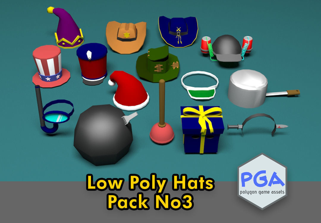 3D model Low Poly Hats 3 pack VR / AR / low-poly | CGTrader