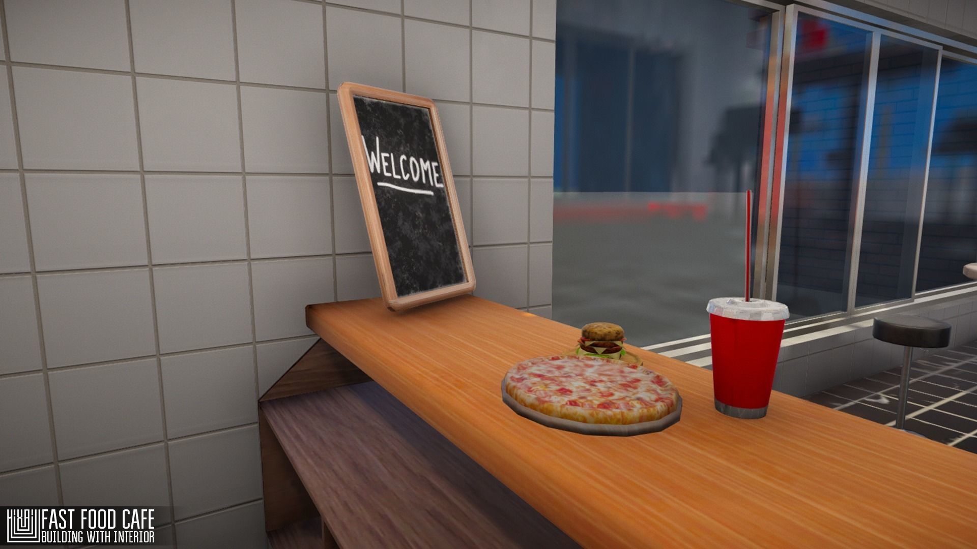 3D model Fast Food Cafe - building with interior VR / AR / low-poly ...