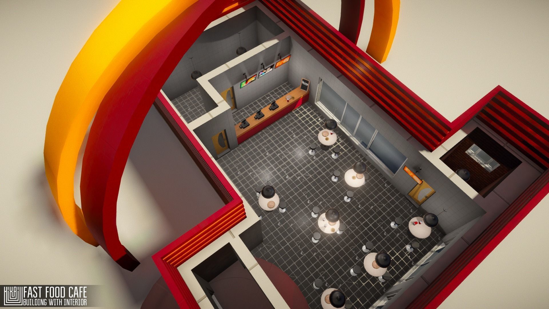 3D model Fast Food Cafe - building with interior VR / AR / low-poly ...