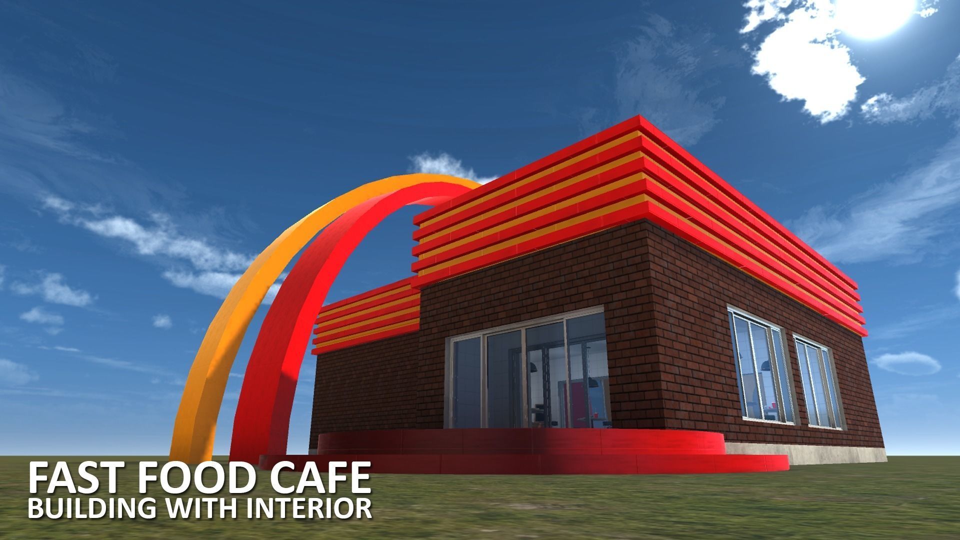 3D model Fast Food Cafe - building with interior VR / AR / low-poly ...