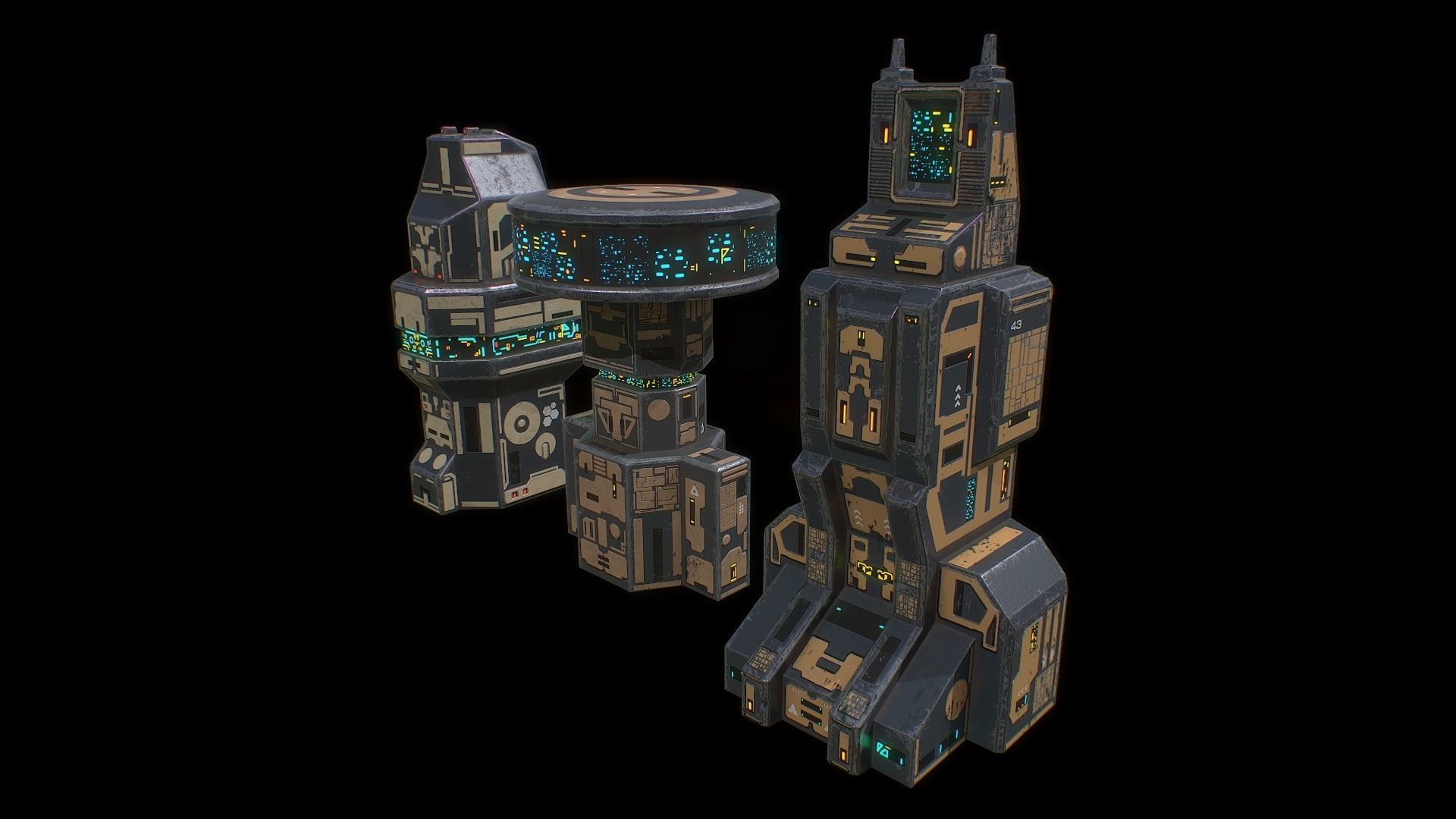 3D model Low poly sci fi buildings assets VR / AR / low-poly | CGTrader