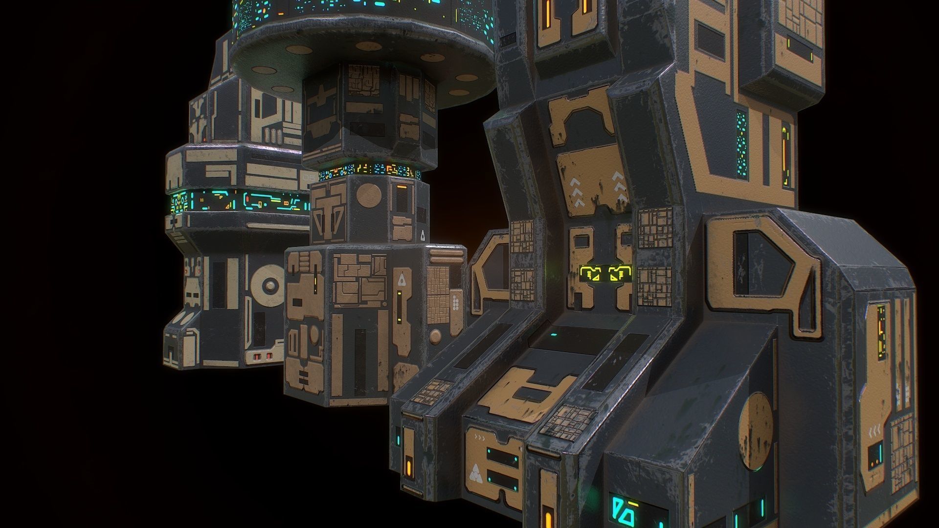 3D model Low poly sci fi buildings assets VR / AR / low-poly | CGTrader