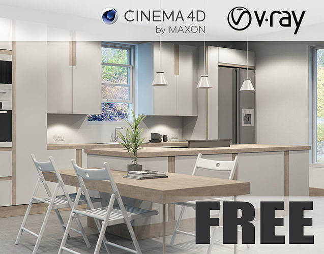 VRay - C4D Scene files - FREE KITCHEN 3D model free 3D model | CGTrader