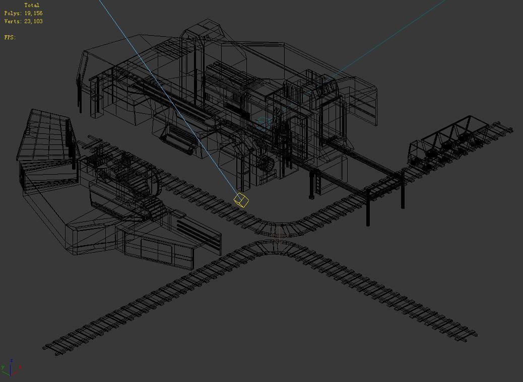 Mining-excavation-site train station with tracks and buildings 3D model ...