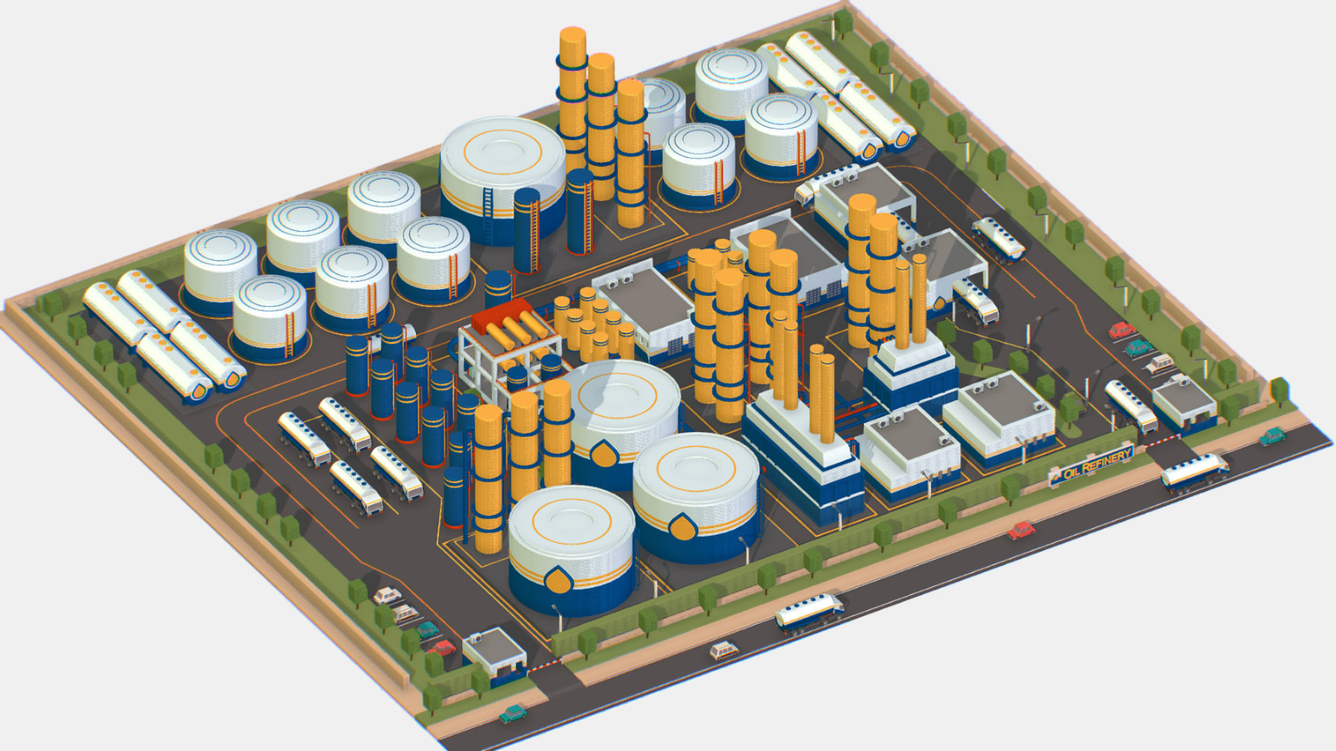 3D model Isometric Complex Crude Oil Processing Plant VR / AR / low ...