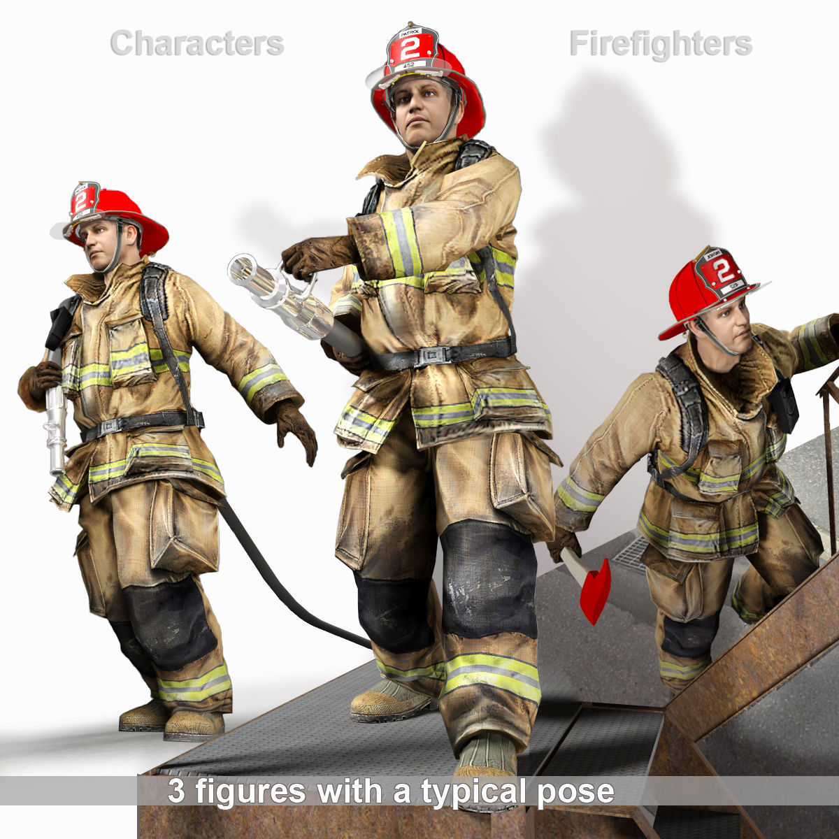 3D model 3D Firefighter characters VR / AR / low-poly | CGTrader