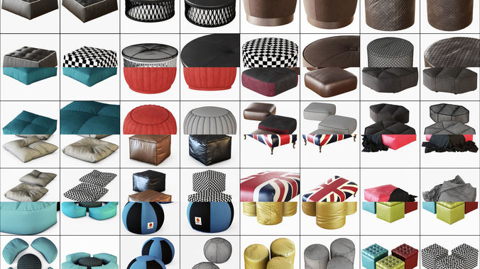 Collection of puffs with wool 41 pieces | CGTrader