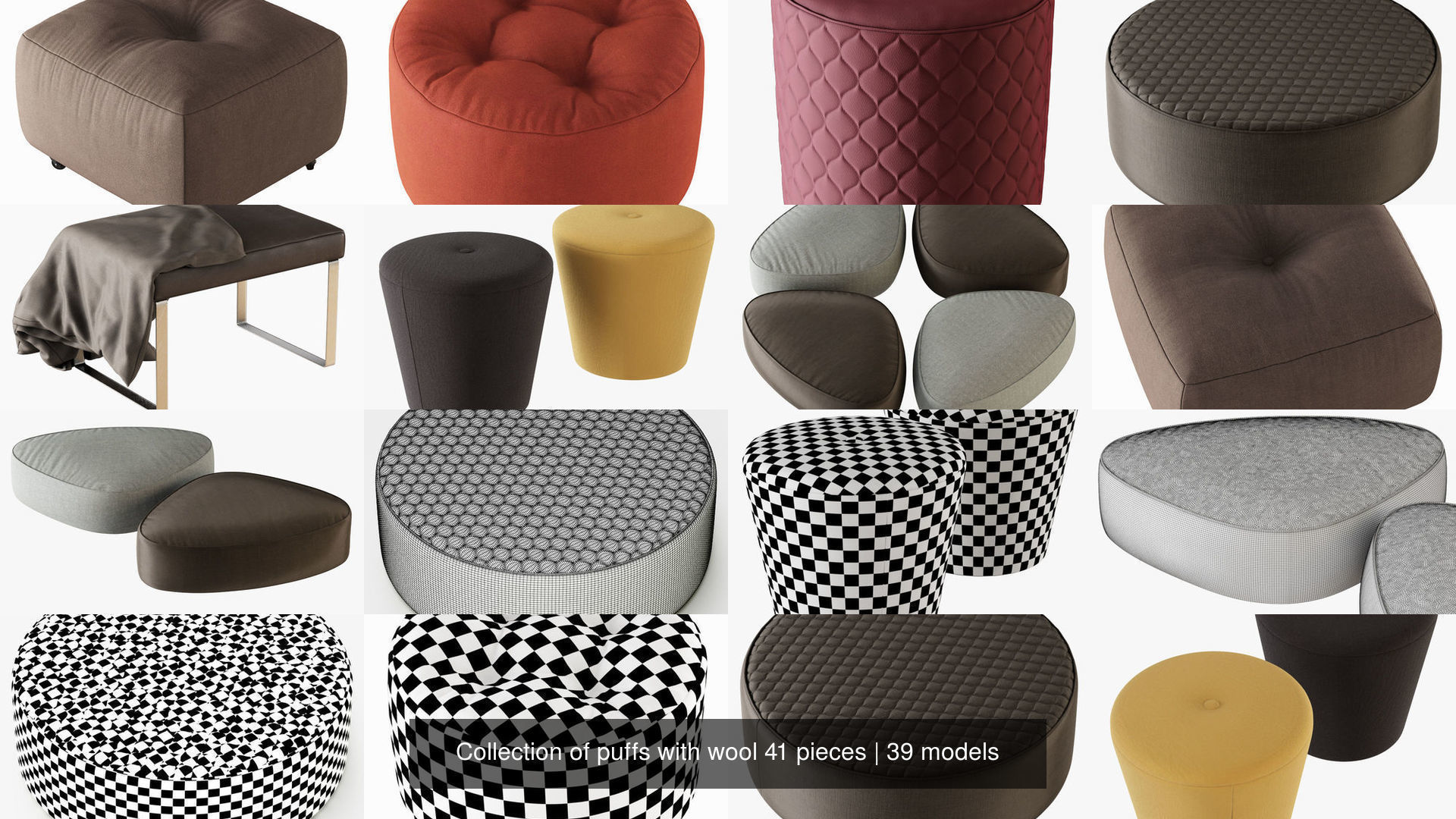 Collection of puffs with wool 41 pieces | CGTrader